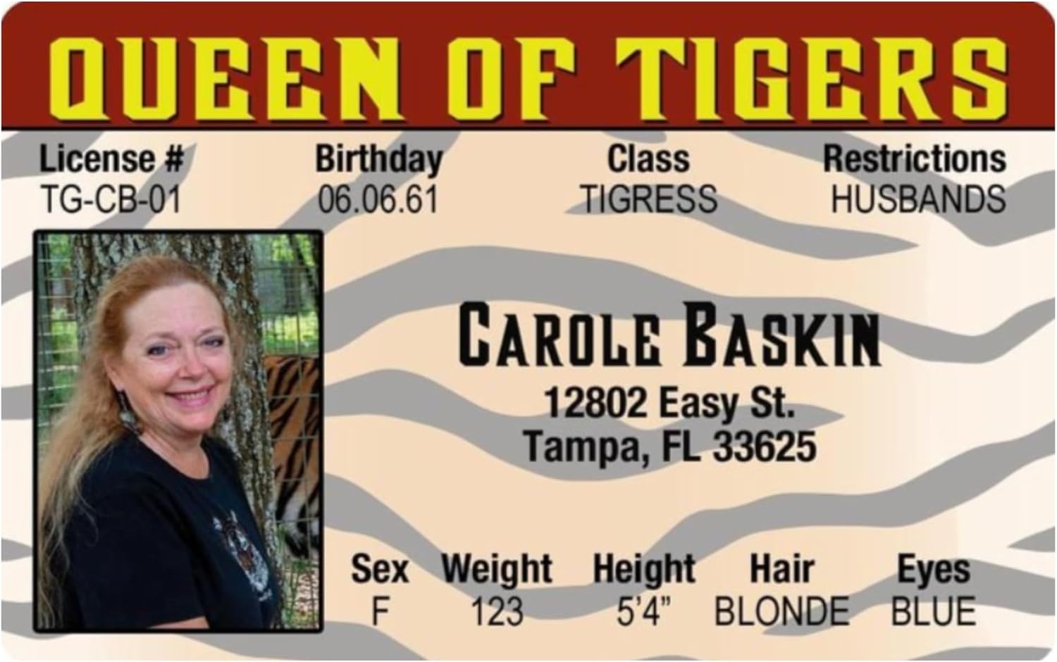Amazon.com: Signs 4 Fun Parody Driver’s License | Carol Baskin ID ...