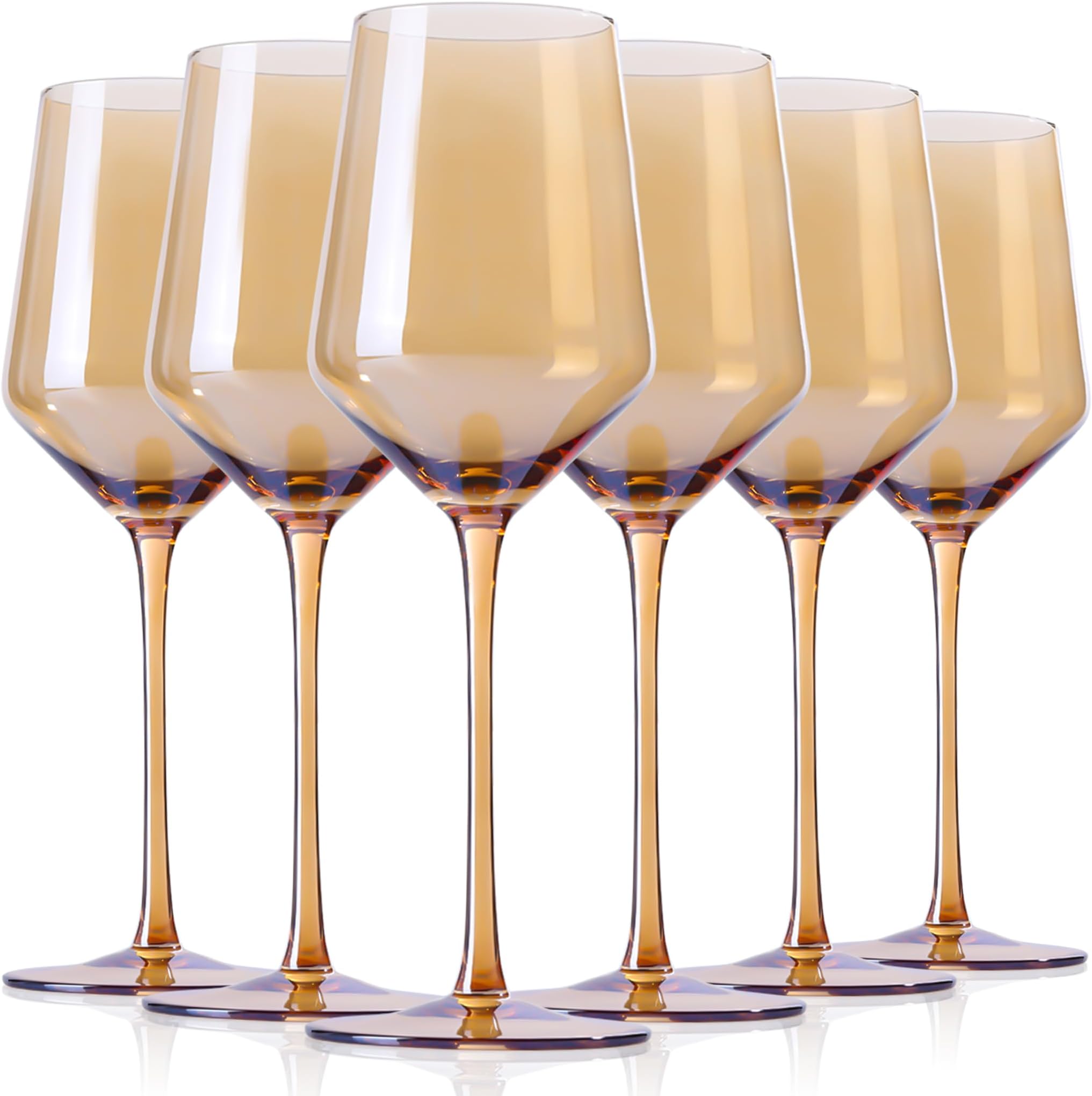 Amazon.com | Physkoa Amber Colored Wine Glasses Set 6, 15oz Stemmed ...