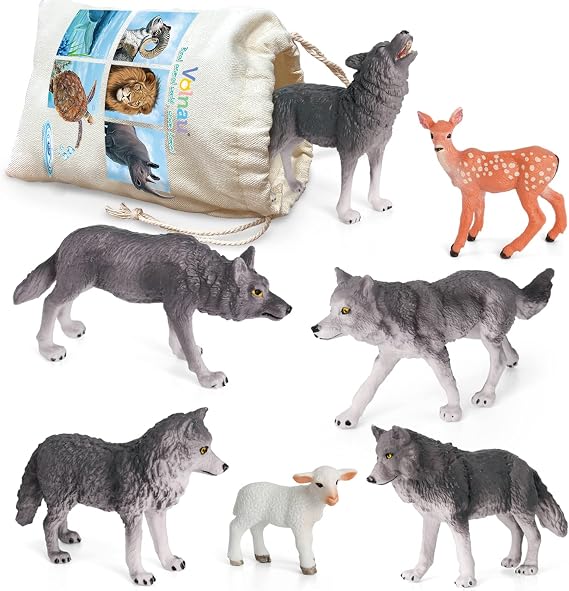 Amazon.com: Volnau Wolf Toys Animal Figures 7PCS Figurines Zoo Pack for ...