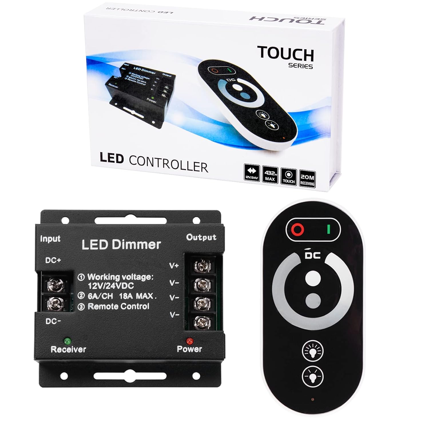 Sorfia Dimmer Switch, DC 12V-24V 18A PWM LED Light Strip Dimmer with ...