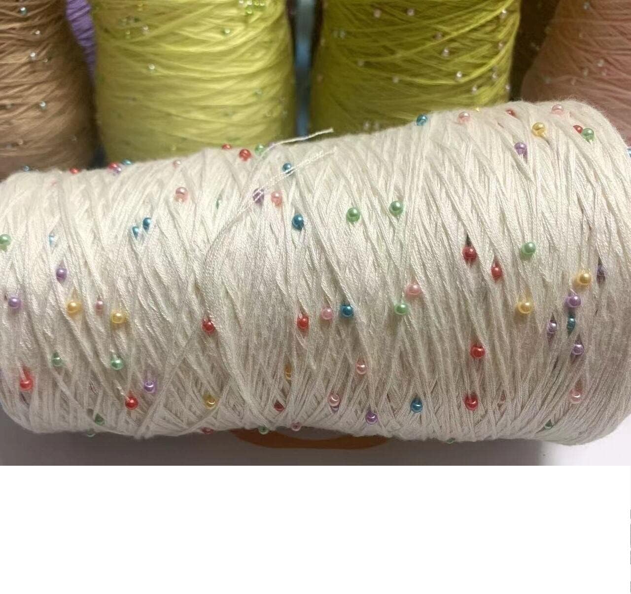 Amazon.com: 330g/Ball Cotton+ Pearl Bead Yarn for Knitting Wool Thread ...