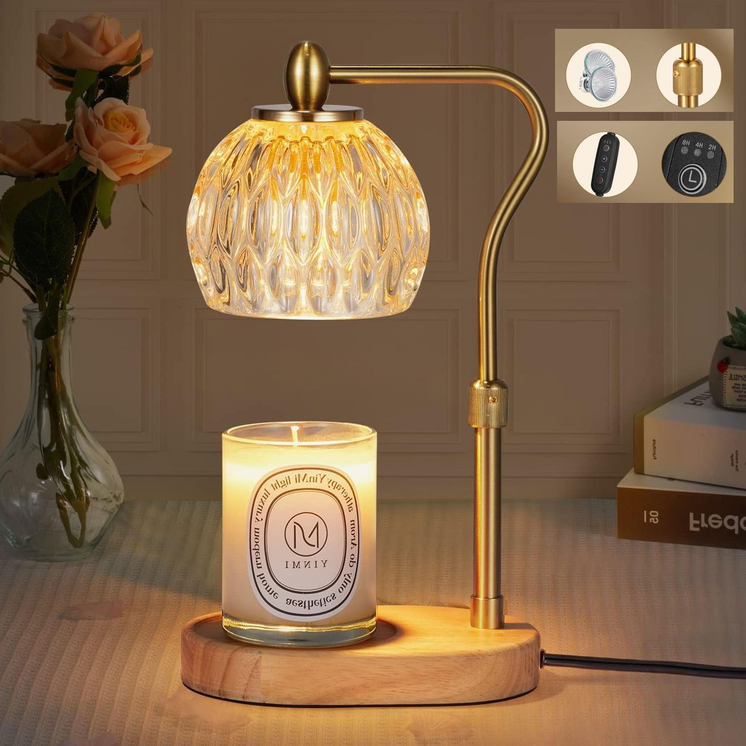 Uandhome Crystal Flower Candle Warmer Lamp With Dimmer, Heat Adjustable ...