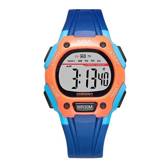 V2A Digital Water Resistant Kids Blue and Orange Sports Watch for Boys ...