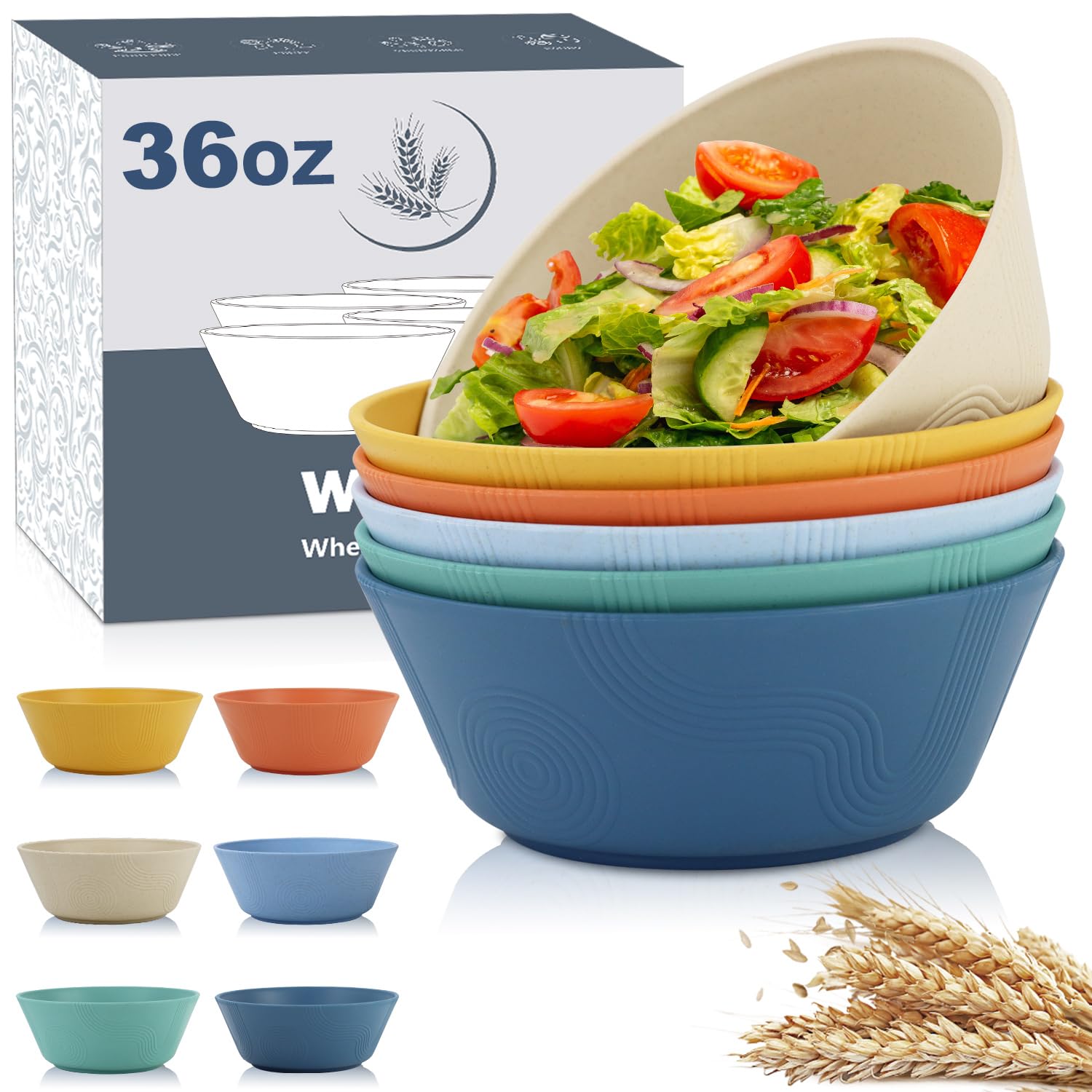 Amazon.com: Wrova Wheat Straw Bowl Sets with Textured Pattern,6 PCS ...