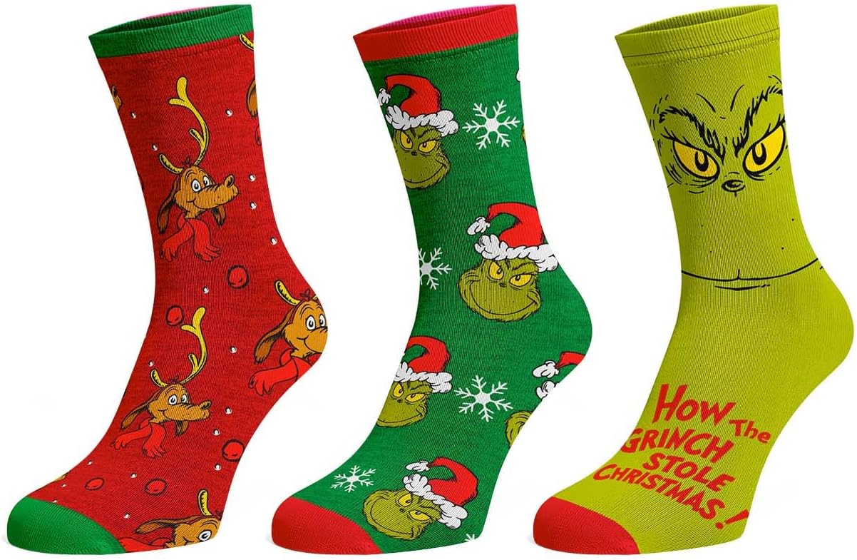 The Grinch Grinchmas Max Themed 3 Pack Kids Crew Socks : Amazon.ca ...