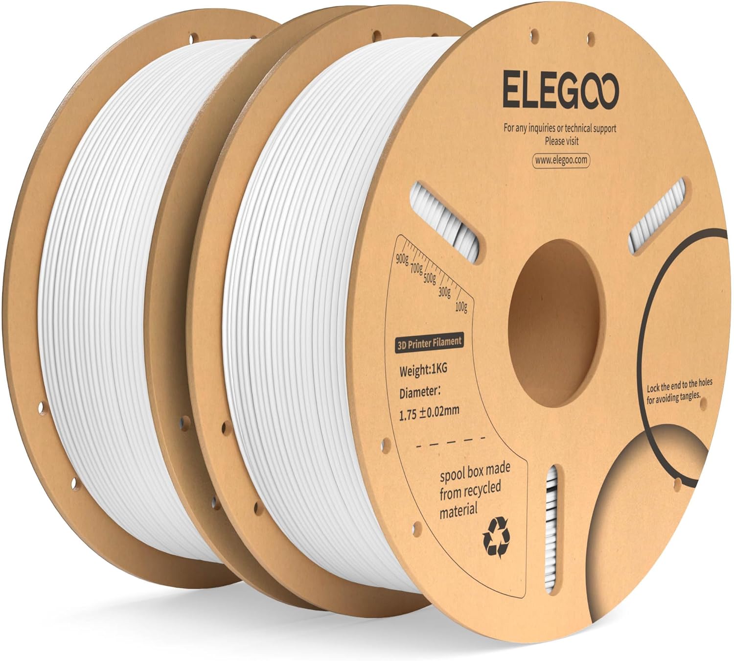 ELEGOO Filament PLA+ 1.75mm Blanc 2KG, Filament pour Imprimante 3D ...