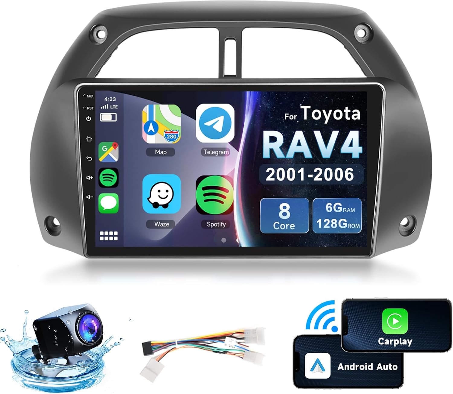 8-core 6G+128G Car Radio for Toyota RAV4 2001 2002 2003 2004 2005 2006 ...