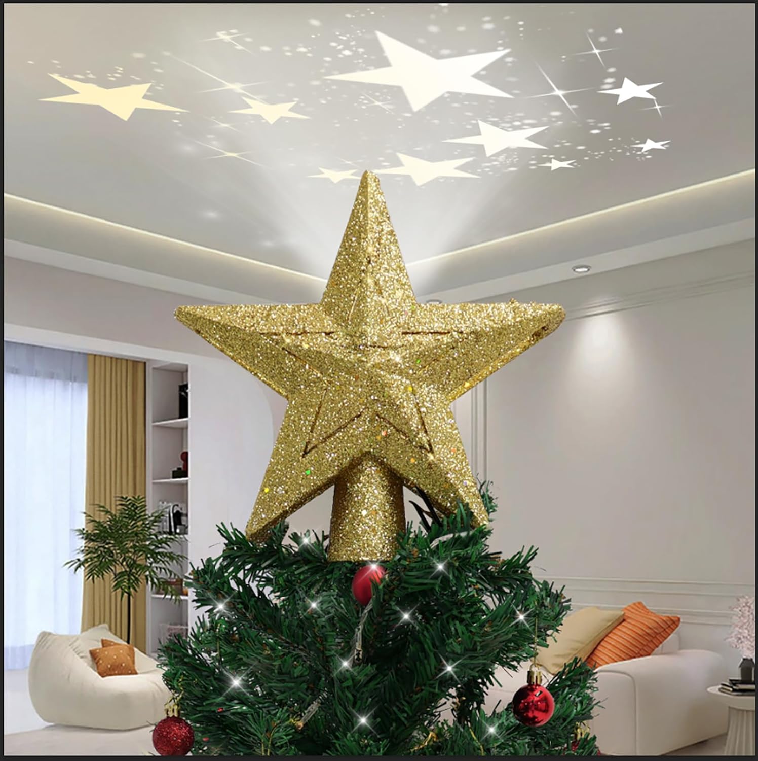Amazon.com: Gootu Christmas Tree Topper Lighted with 3 Pattern ...