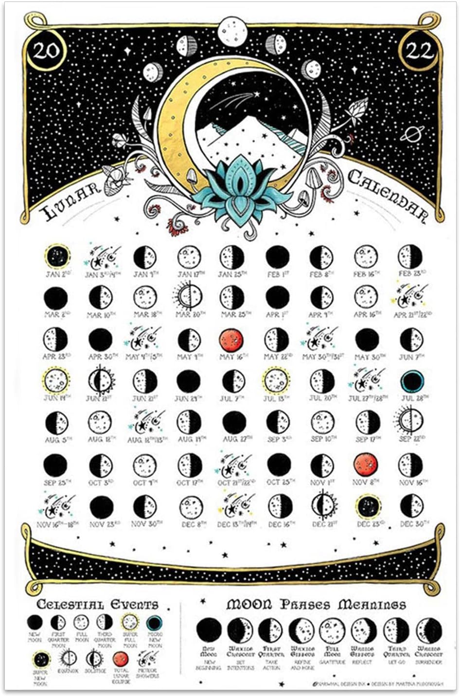 Calendário da lua 2022 imprimir calendário fase da lua pôster ...