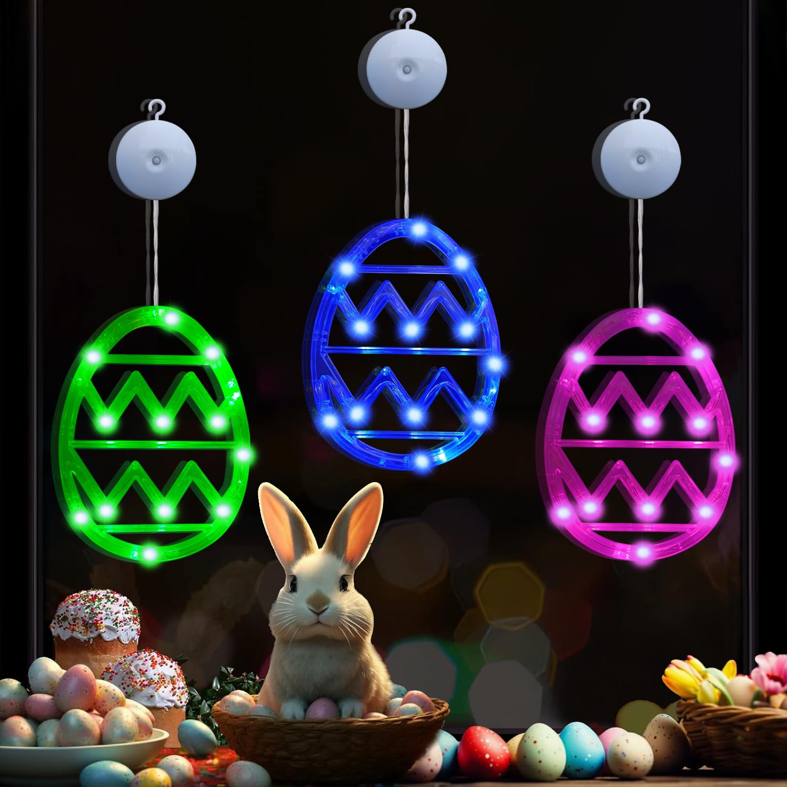 Amazon.com : Easter Decorations Window Lights 3 Pack, Easter Egg Lights ...