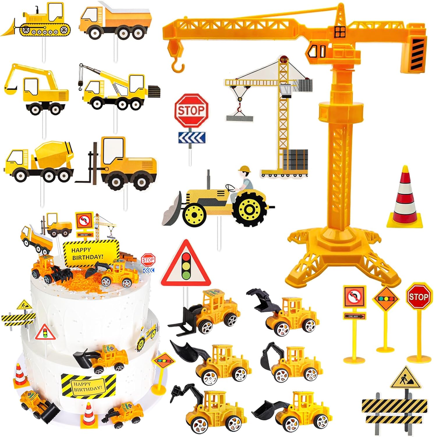 Amazon.com: HERCOCCI 25Pcs Construction Cake Topper, Excavator Tower ...
