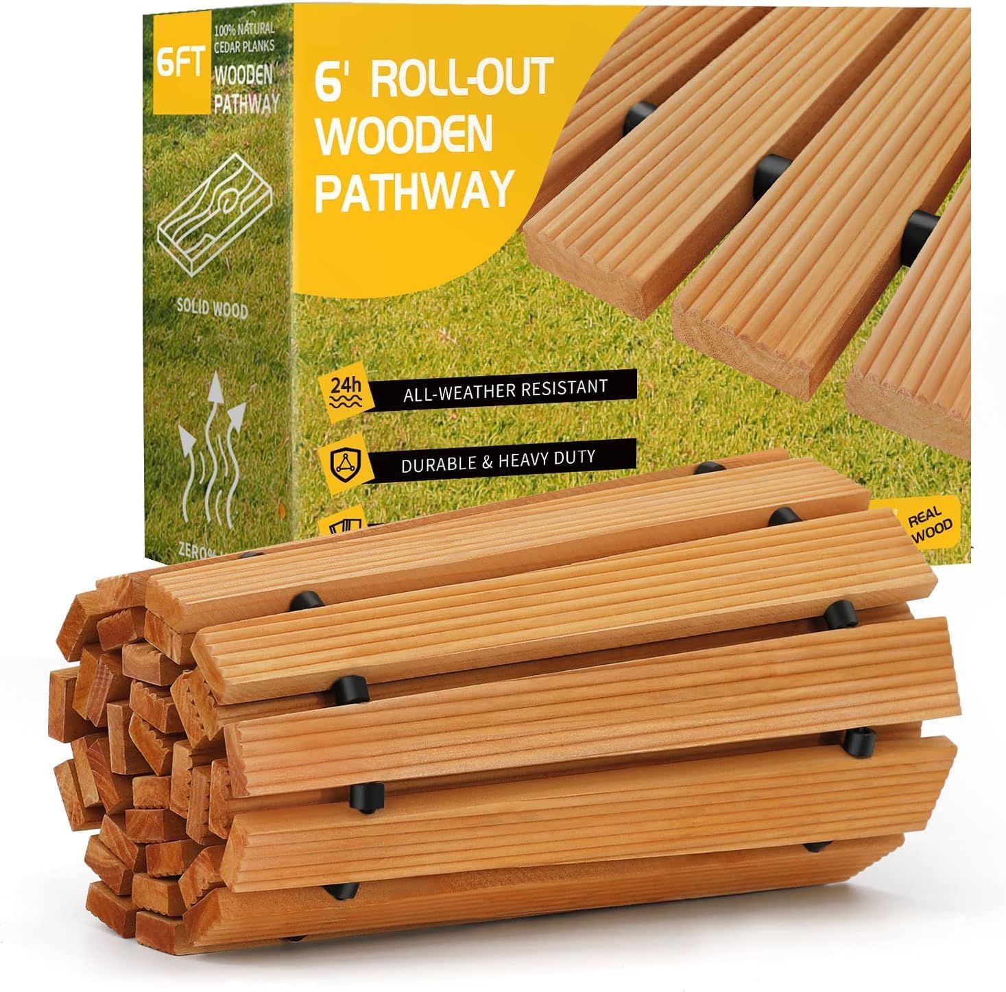 Roll Out Garden Path - 6FT Weather-Resistant Hardwood Walkway with Non ...