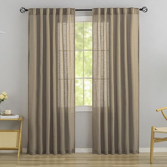 Amazon.com: DONREN Retro Linen Blend Back Tab Curtains 90 Inches Long,2 ...