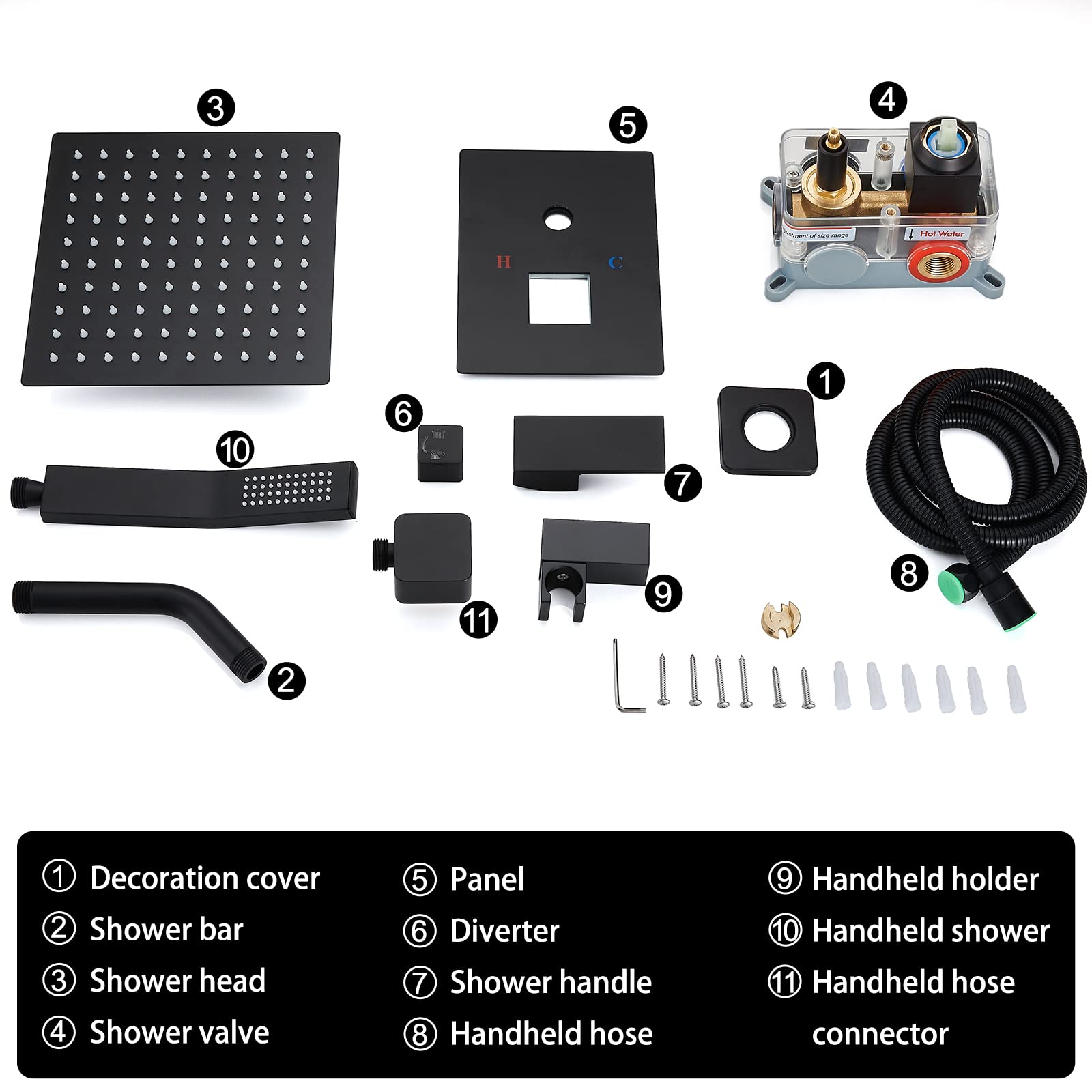 Midanya Matte Black Rain Shower System Wall Mount Shower Faucet Set 8 ...