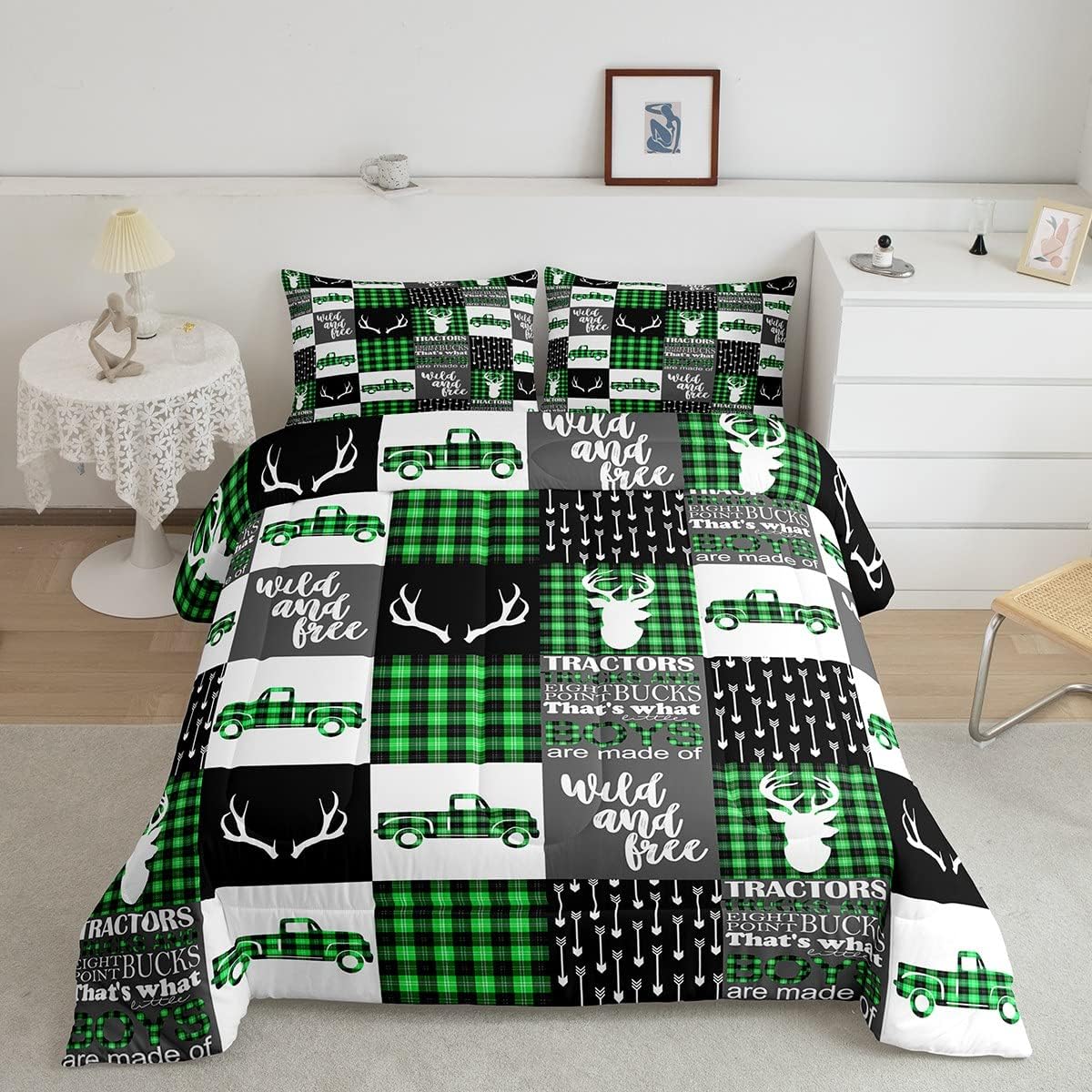 Amazon.com: Farmhouse Deer Comforter Set Tractor Farm Equipment Truck ...