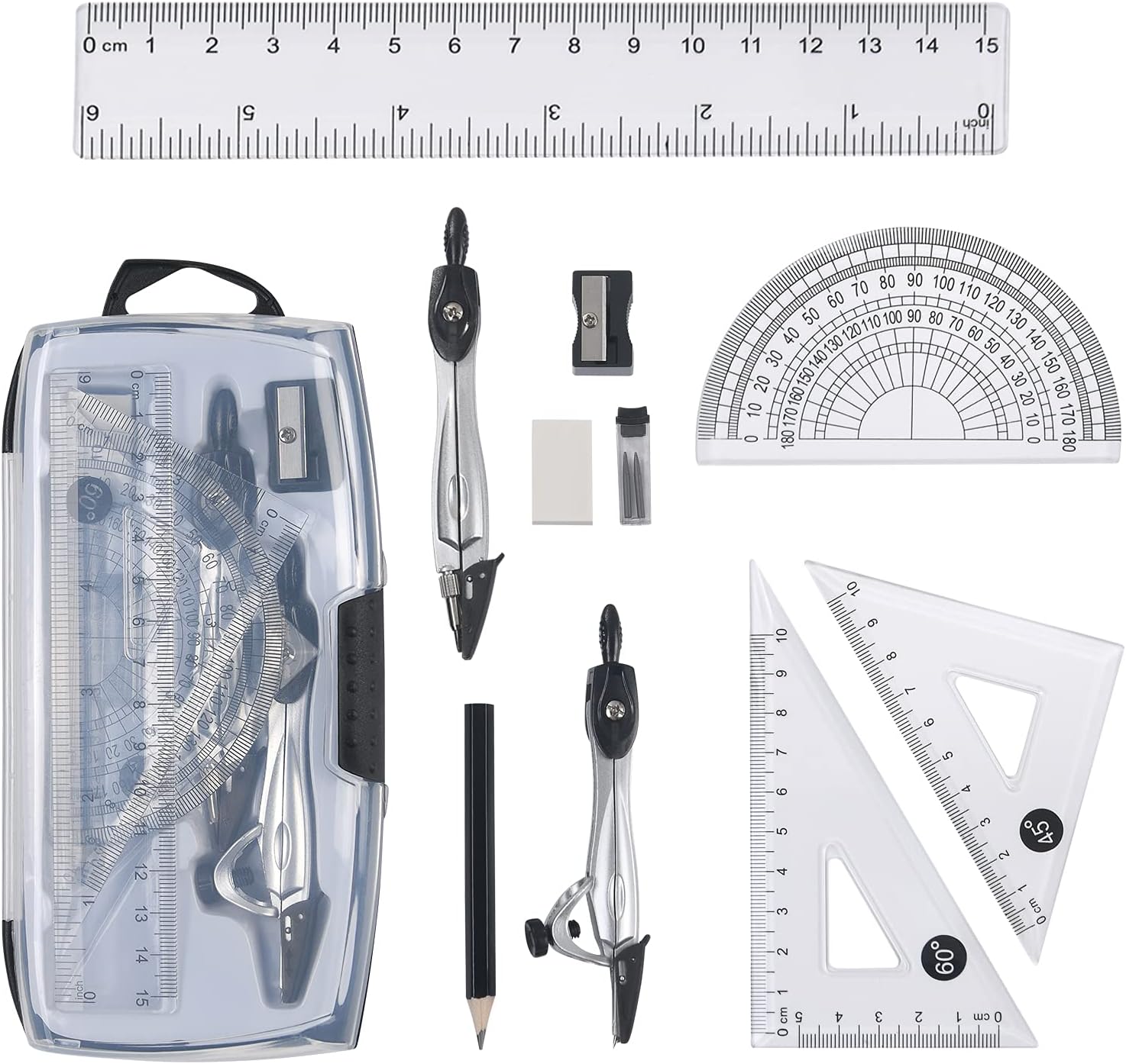 Geometry Compass Set Tuloka 10pcs School Maths Protractor Set Rulers ...