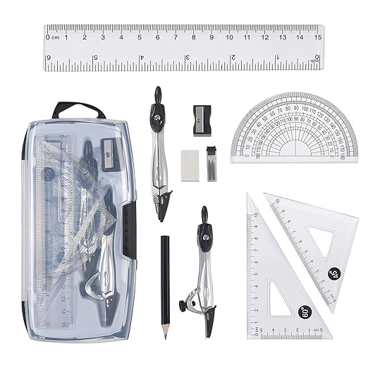 Vicloon Geometry Compass Set, 10pcs Maths Set in Carry Case ...