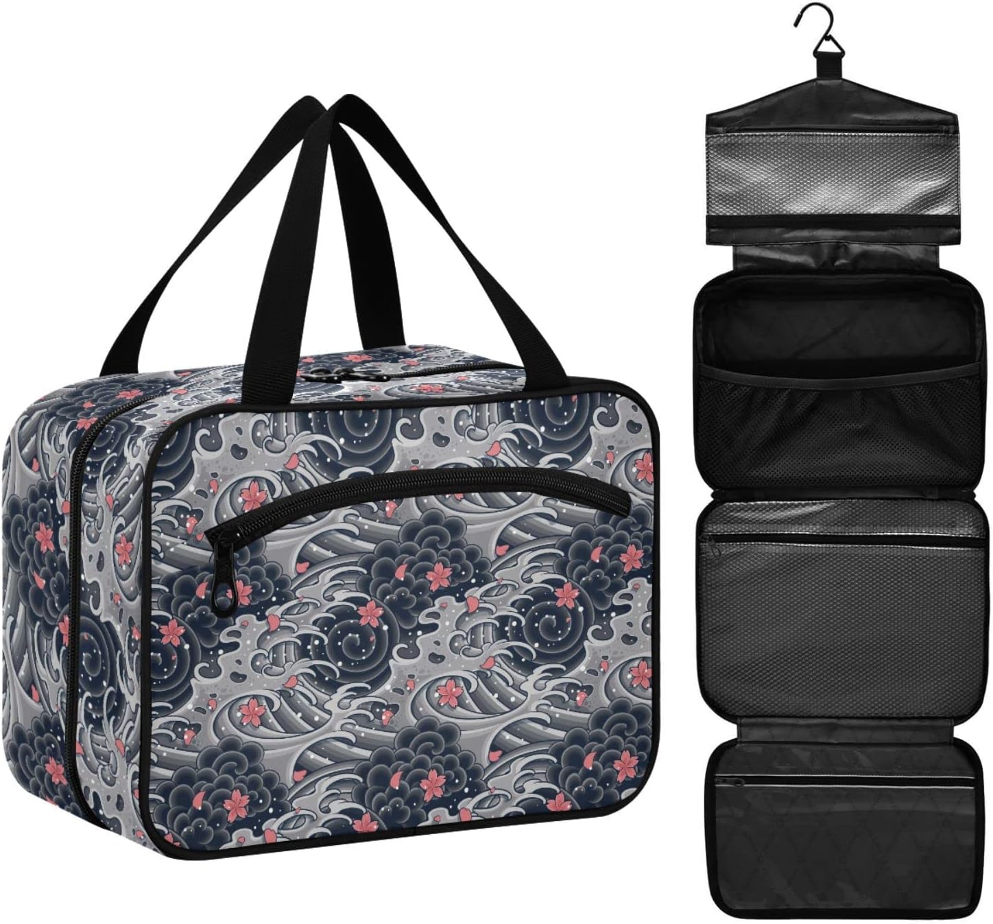 Amazon.com: ZZKKO Travel Toiletry Bag for Men Japanese Wave Hanging ...