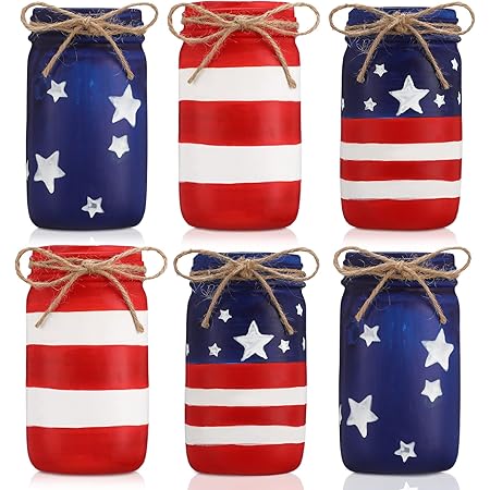 Amazon.com: 6 Pcs American Flag Mason Jars 2.6 x 5.12 Inches 4th of ...