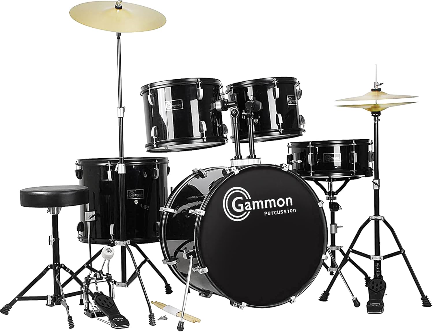 Amazon.com: Gammon Percussion Full Size Complete Adult 5 Piece Drum Set ...