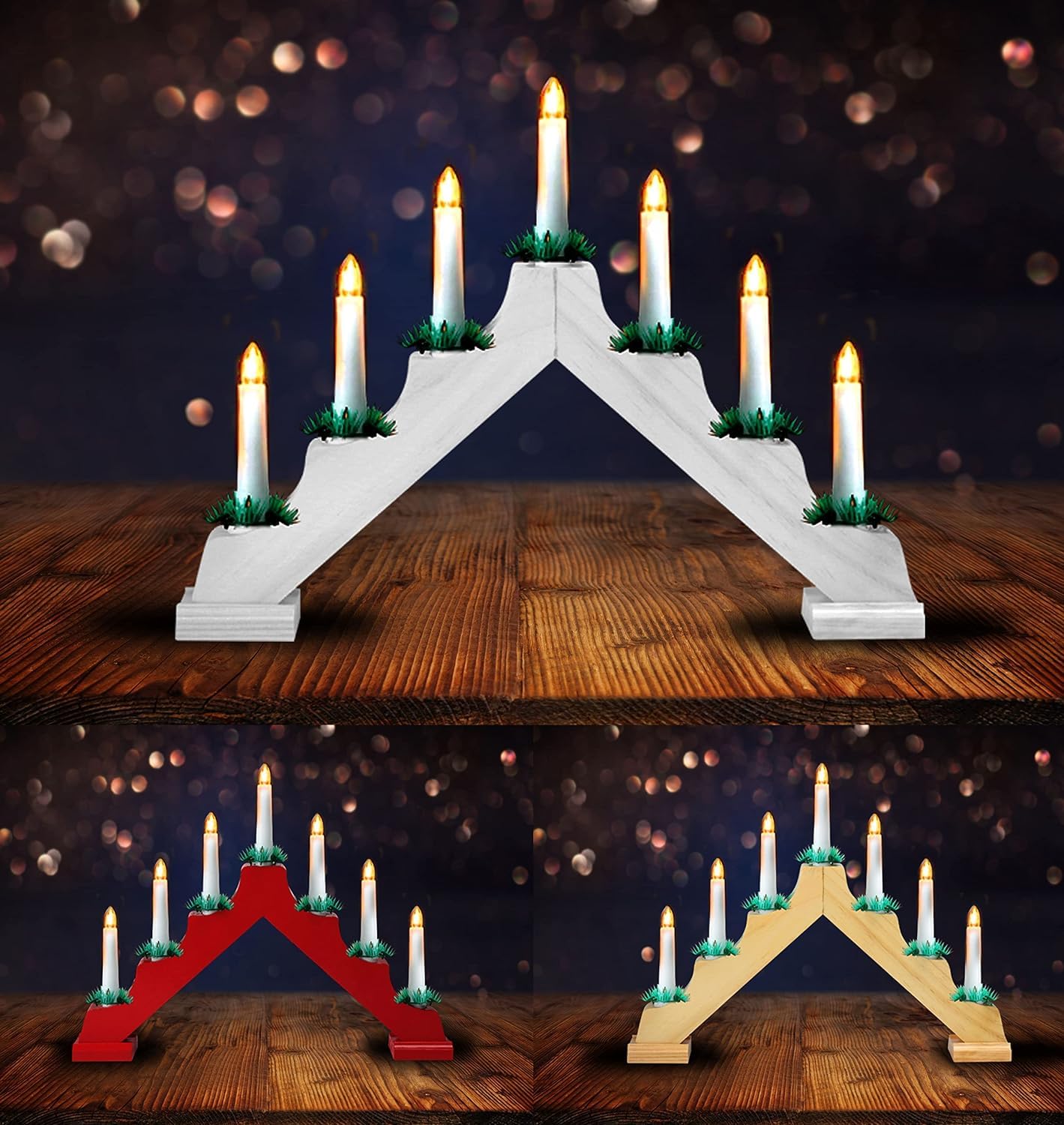 Just For Christmas Natural Wooden Christmas Candle Bridge (White) With ...