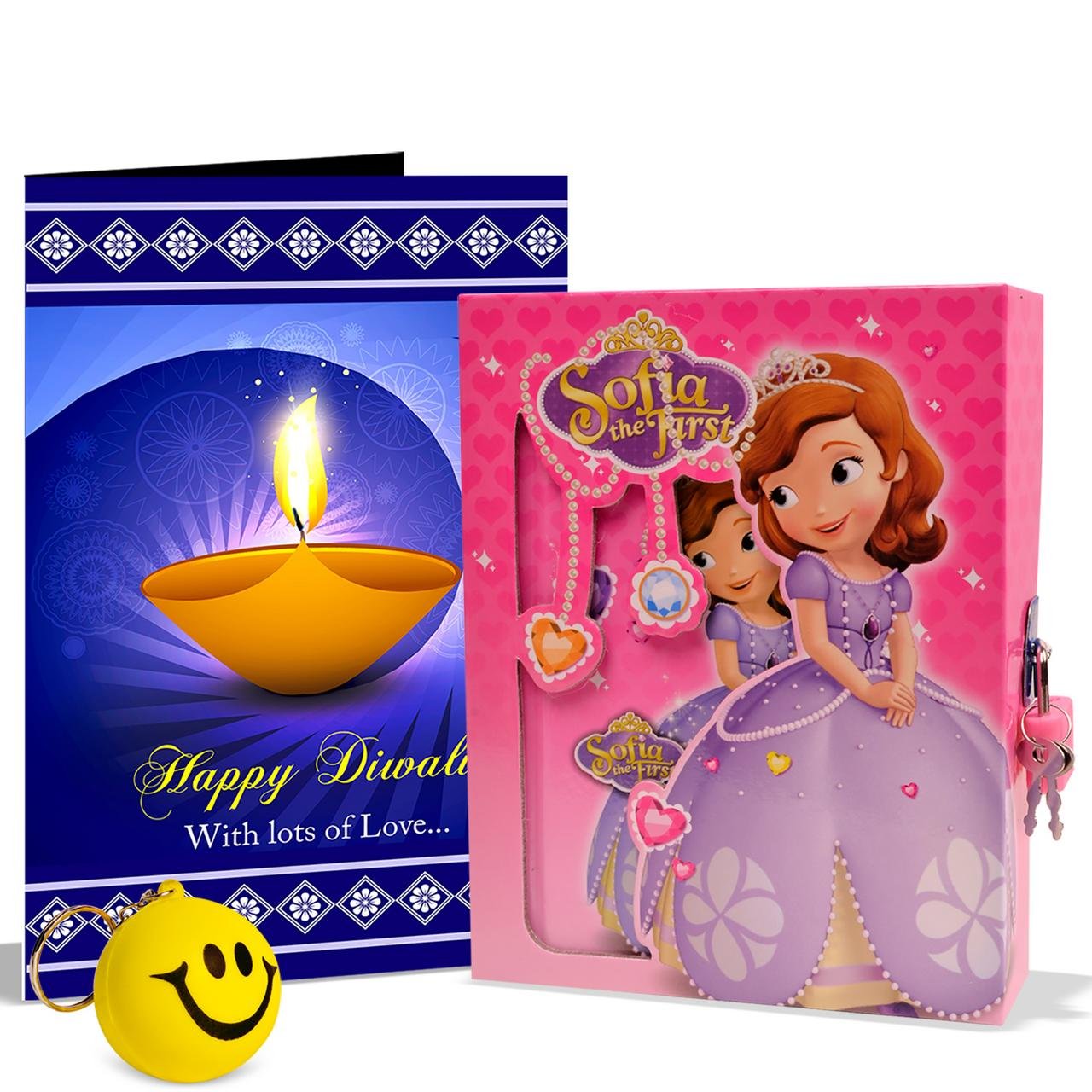 Happy Diwali with Lots of Love Lock Diary, Smiley Keychains & Greeting ...