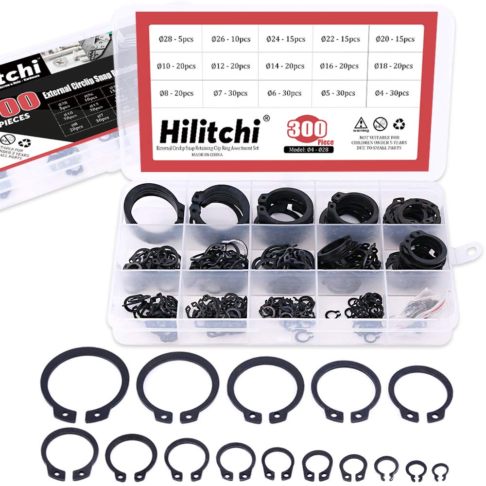 Hilitchi 300-Pcs [15-Size] Alloy Steel External Circlip Snap Retaining ...