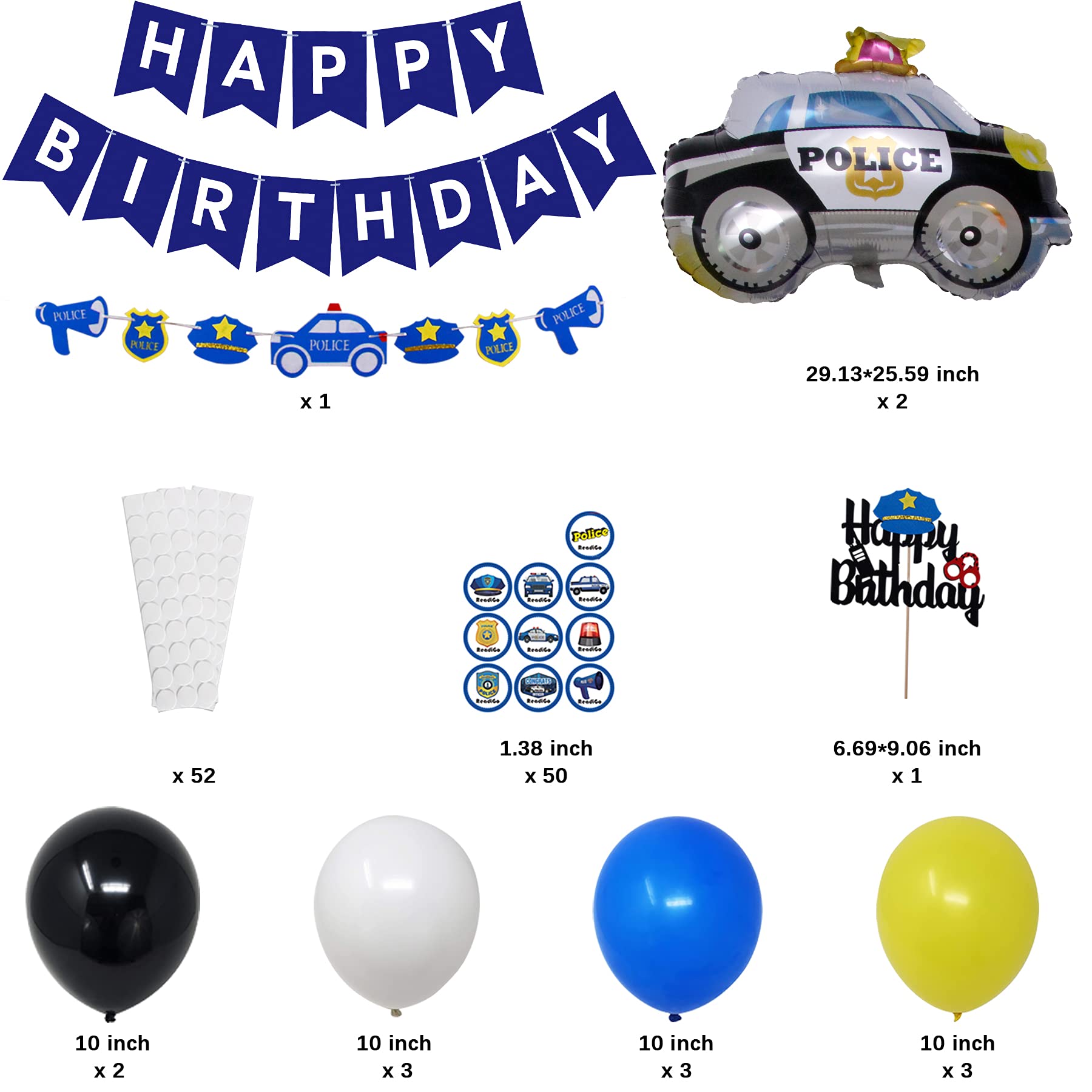 READIGO Police Birthday Party Decoration Supplies for Kid Baby Boy Girl ...