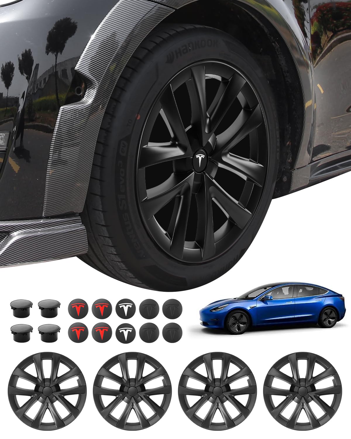 WonVon Tesla Model 3 Wheel Covesrs 18 Inch Hubcap Wheel Hub Caps OEM ...