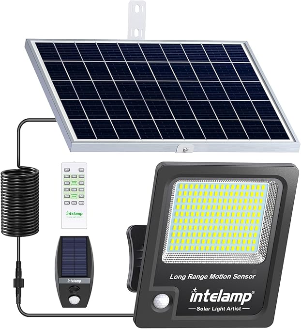 intelamp Solar Flood Lights Outdoor Waterproof, Linkable 12000mAh ...
