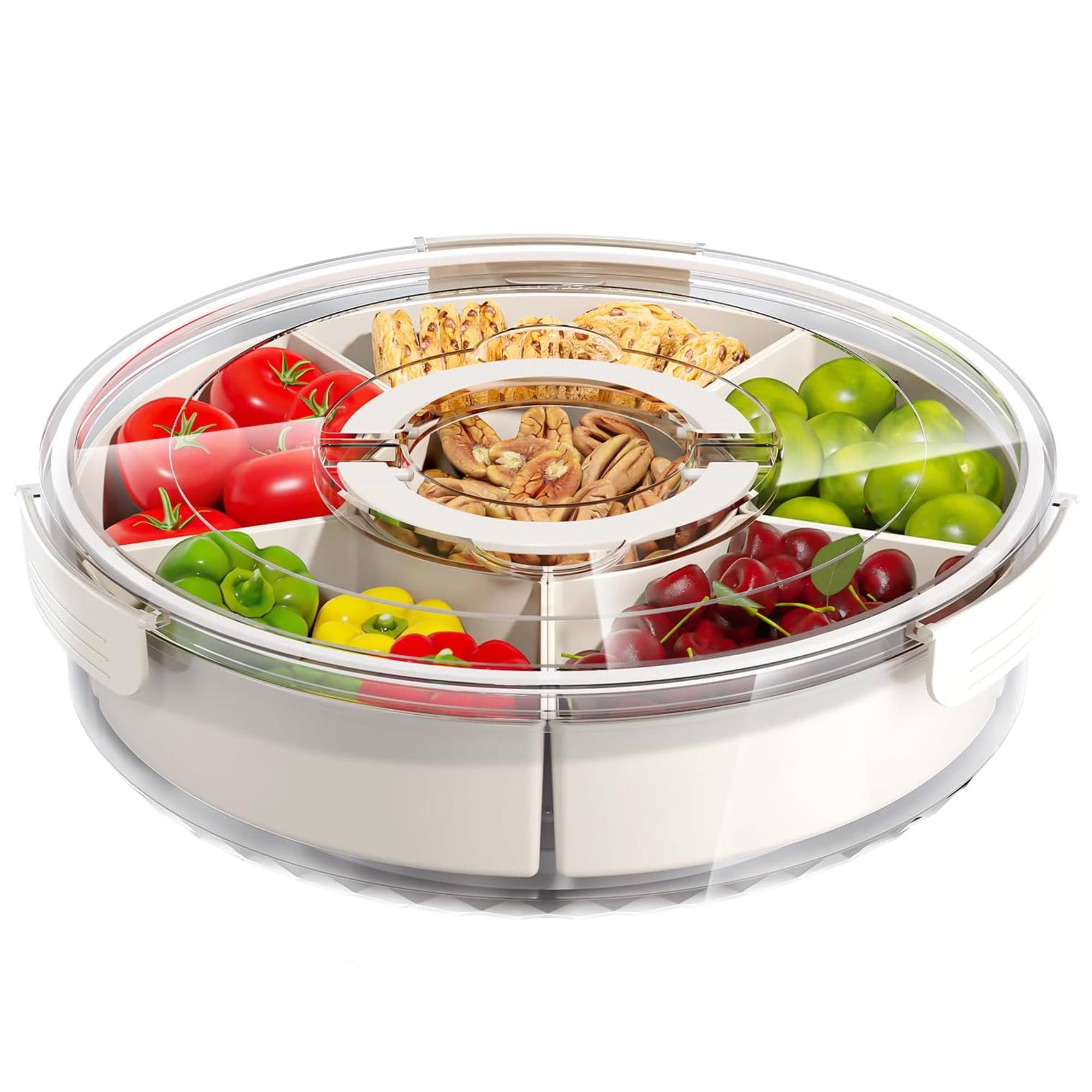HOMIEST Divided Serving Tray with Lid and Handle, 360-Degree Rotating ...