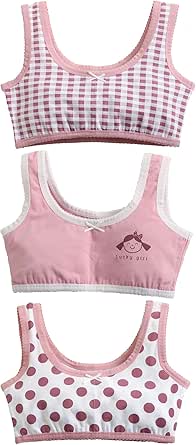 Amazon | [Youngfull] 3枚セット ガールズ ハーフトップ ブラジャー 綿 可愛い 胸二重 キッズ ブラジャー ジュニアブラ ノンワイヤー スポーツ ブラジャー 子供用 ...