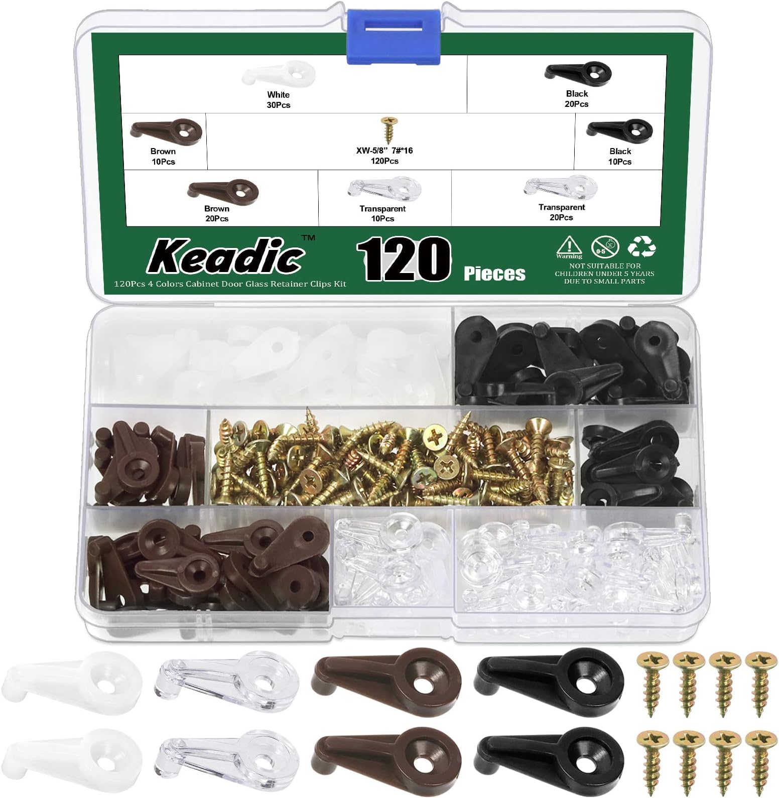 Keadic 240Pcs Plastic Cabinet Door Glass Retainer Clips Assortment Set ...