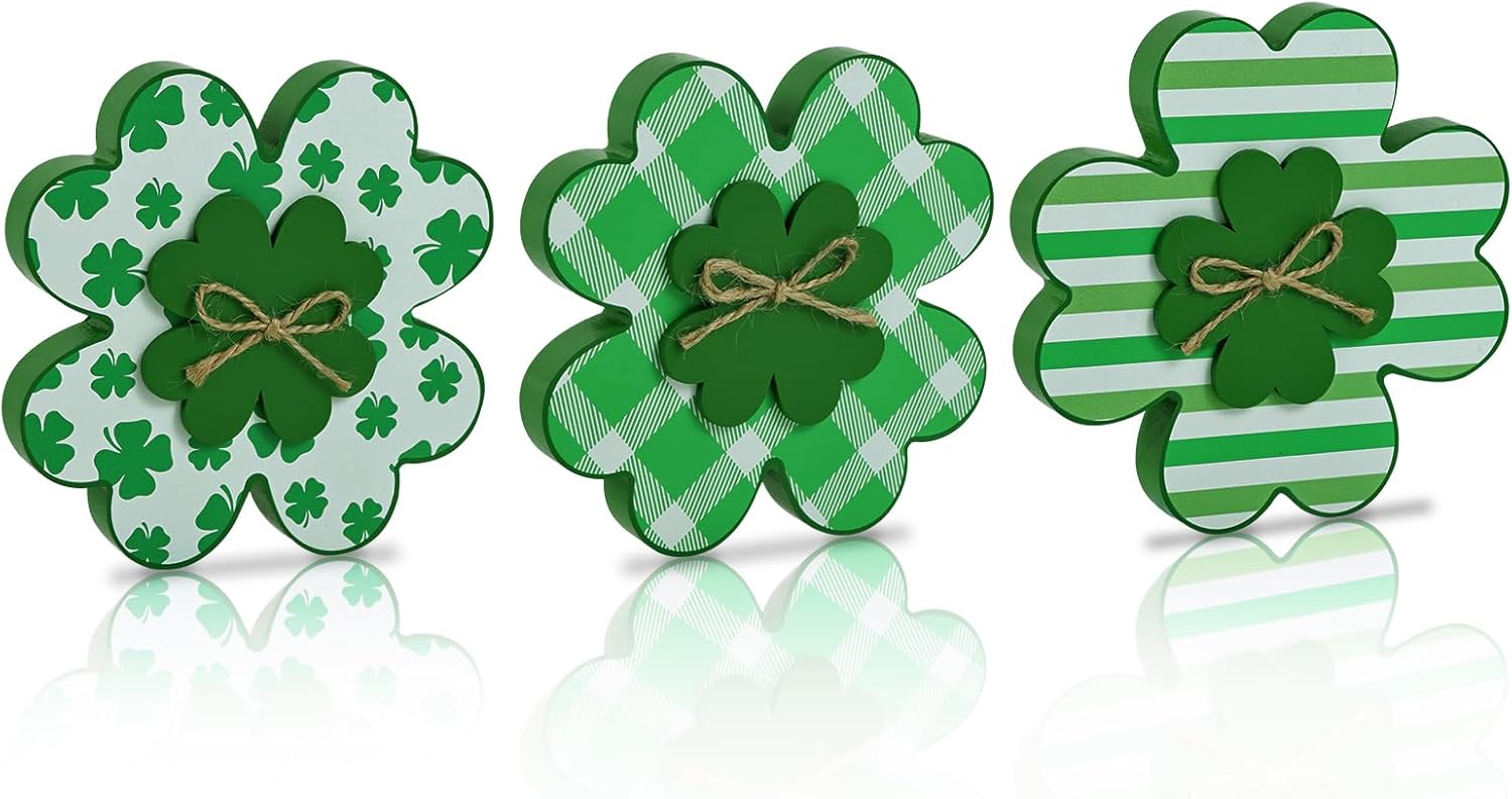 Amazon.com: CRCZK 3Pcs St. Patrick's Day Decor Four Leaf Clover Wooden ...
