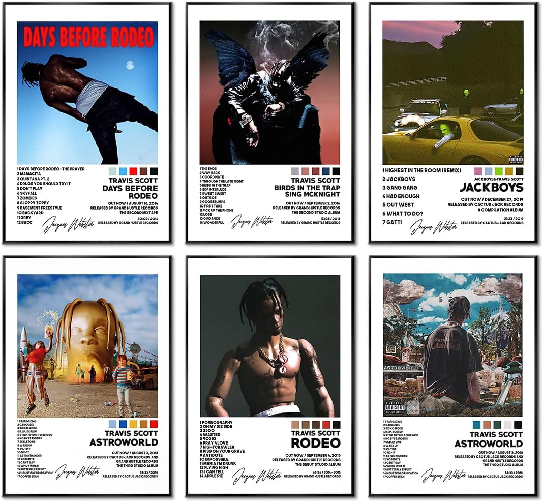 A set of six Travis Scott poster Album Cover Poster wall art posters ...