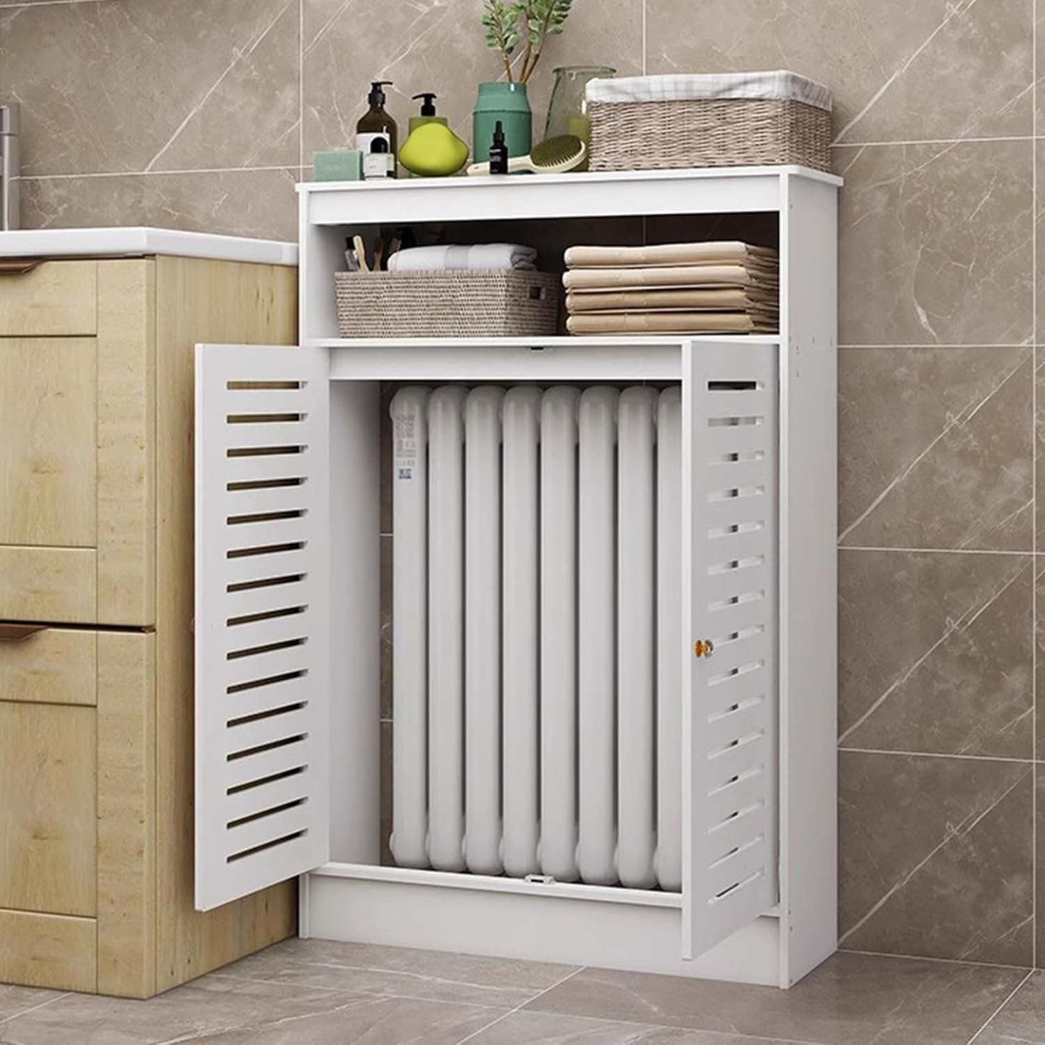 ZJGFCB Radiator Cover Cabinet With Louvered Grill Shelf, Heating ...