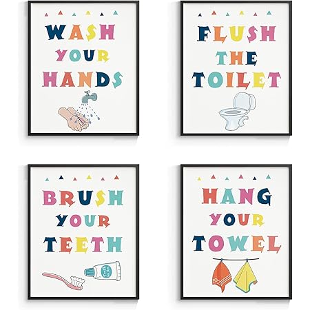 Amazon.com: Funny Bathroom Wall Art ，Kids Bathroom Art Set, Bathroom ...