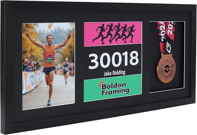 Large Medal display Frame with Apertures for Bib and Photo. Handmade ...