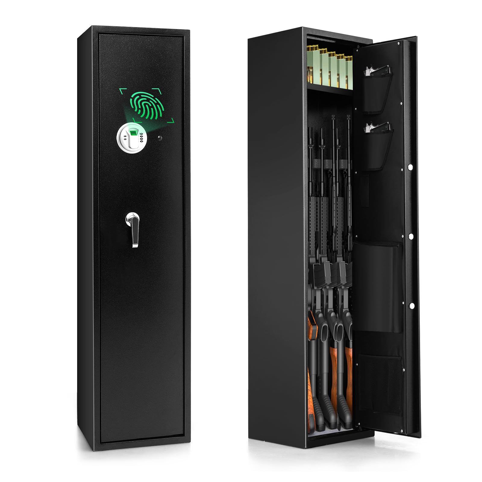 COSTWAY 5 Rifle Gun Cabinet, Biometric Fingerprint Gun Safe with ...