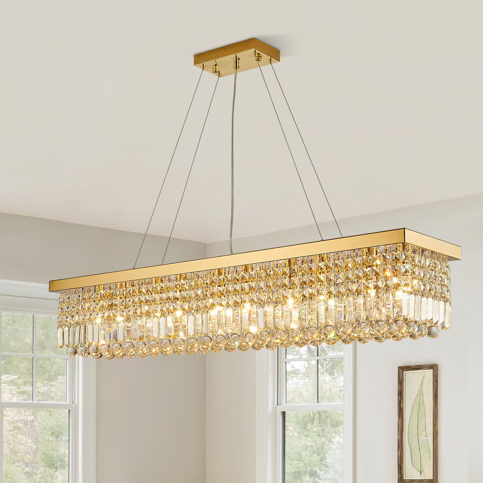 TOCHIC Crystal Chandelier 39''L Kitchen Island Lighting, Black Oval ...