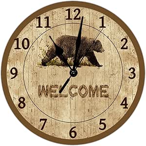 Amazon.com: Clock Rustic Welcome Bear Farmhouse Wall Decorations Silent ...