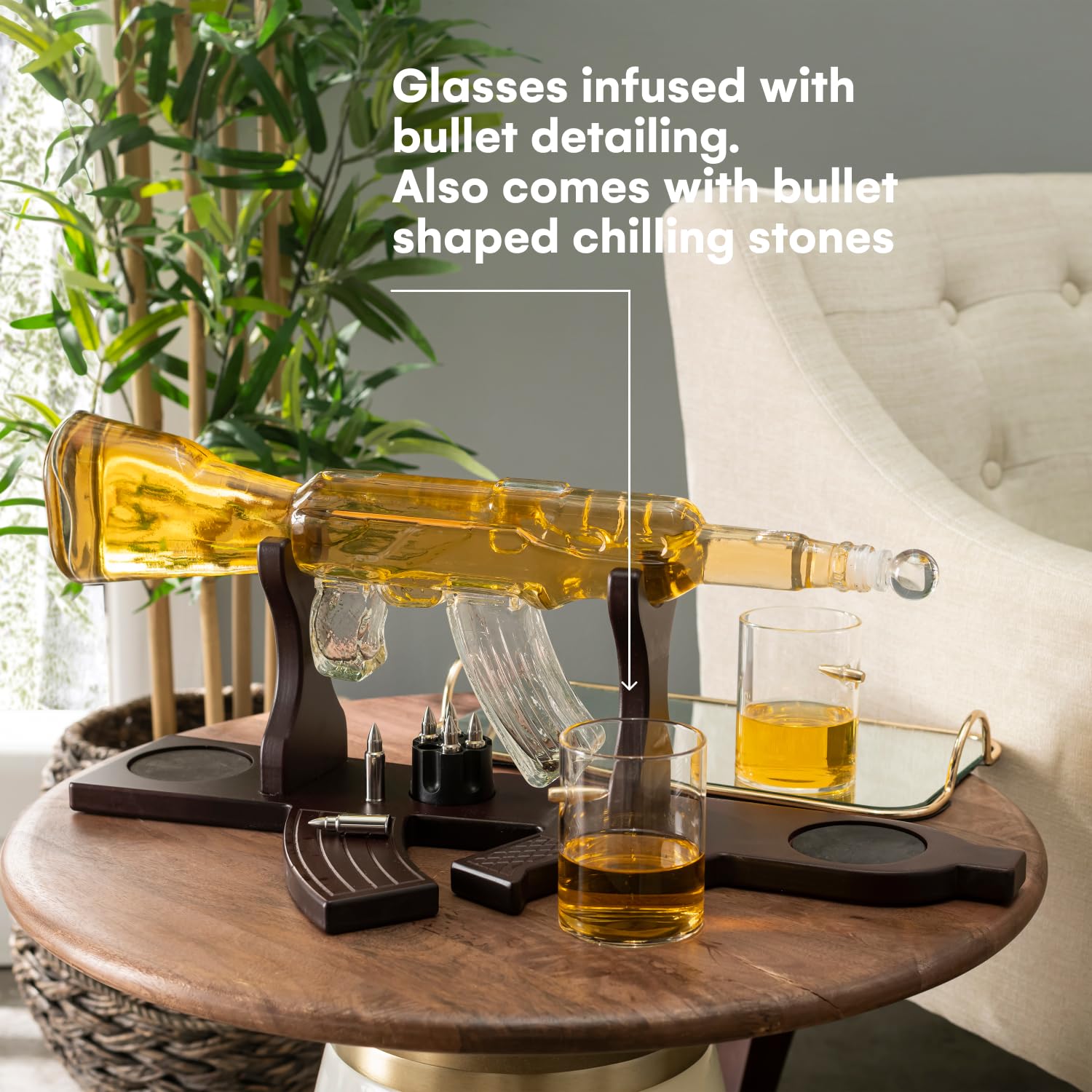 Winbold Whiskey Gun Rifle Decanter Set - Glass Holder, Whiskey ...