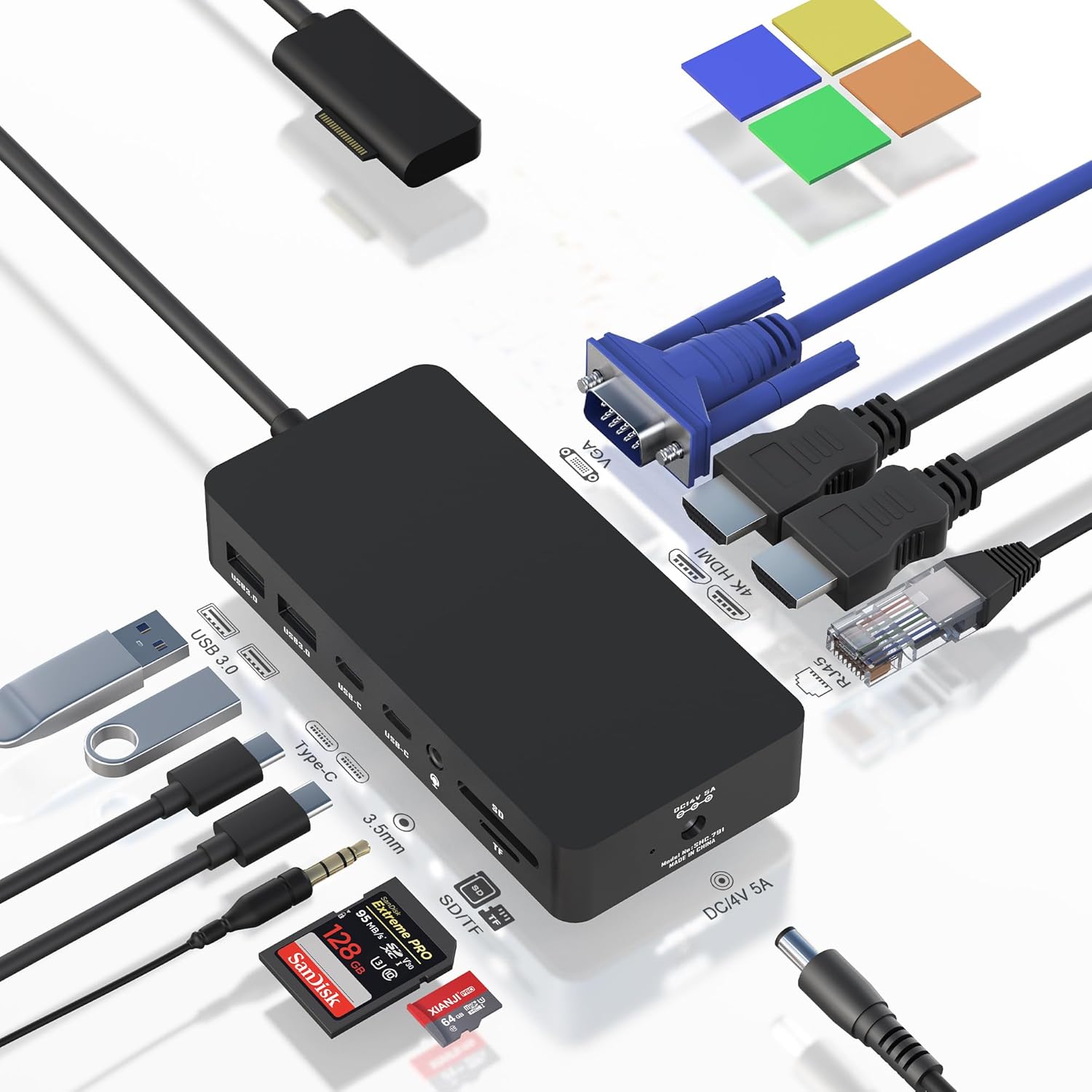 12-in-1 Microsoft Surface Dock Triple Display (2*HDMI +VGA), Surface ...