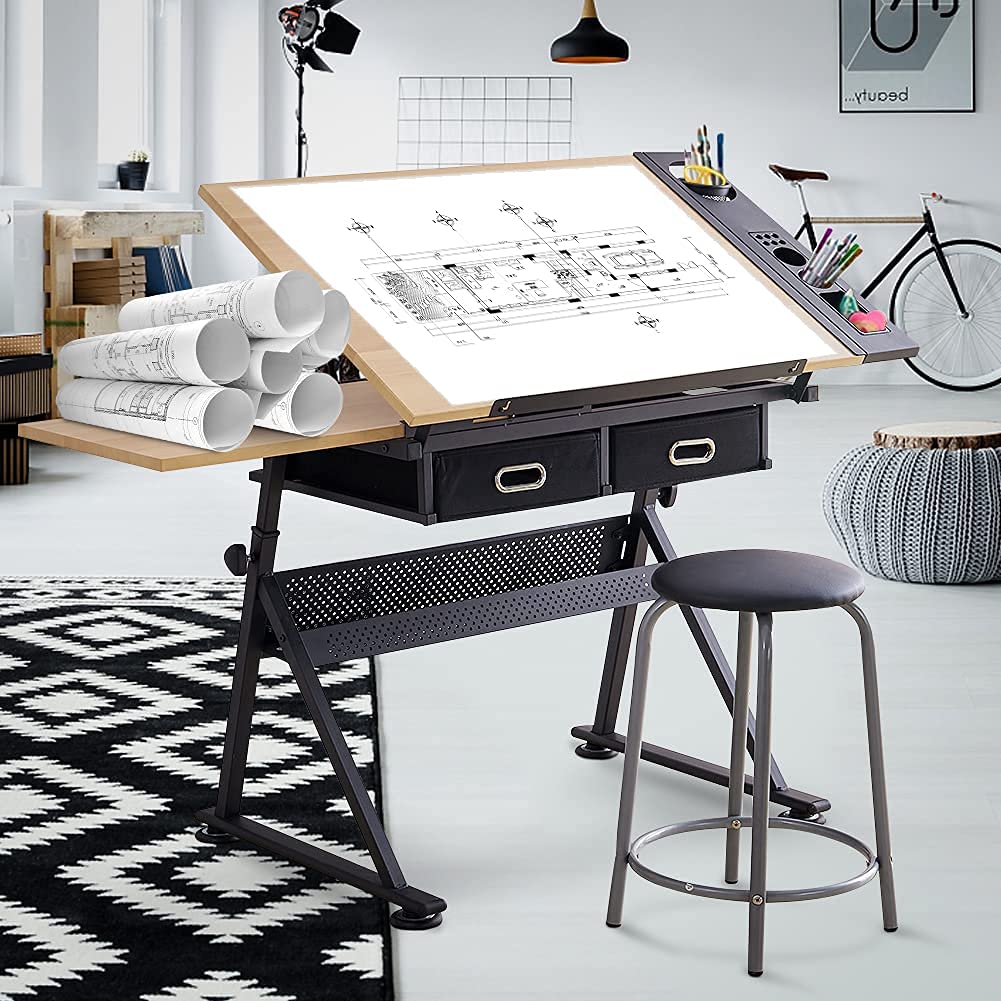 Drawing Table Yaheetech Height Adjustable Drafting Table Artist Desk ...