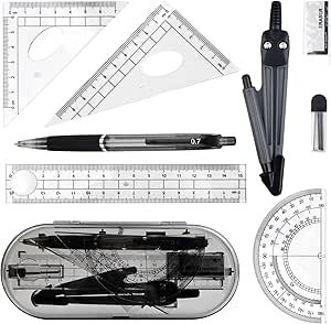 Amazon.com : 8 Pieces Math Geometry Kit Set with a Shatterproof Storage ...