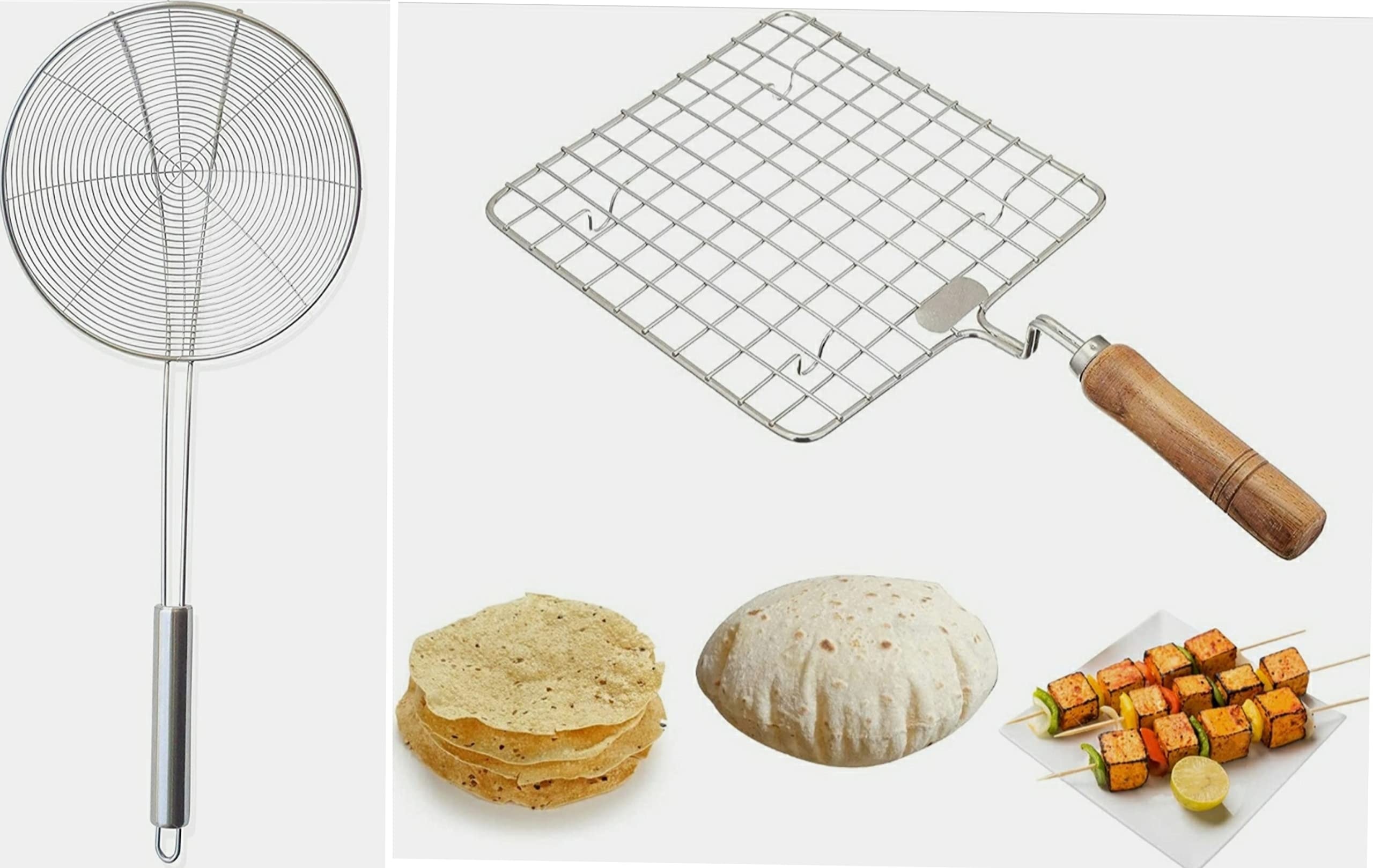 Buy Heavy Stainless Steel Deep Fry, Puri Strainer with Handle for Oil ...