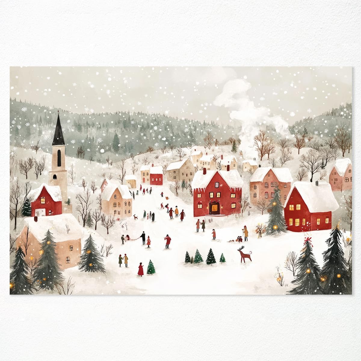 Amazon.com: Christmas Canvas Wall Art, Winter Snowy Village Poster ...
