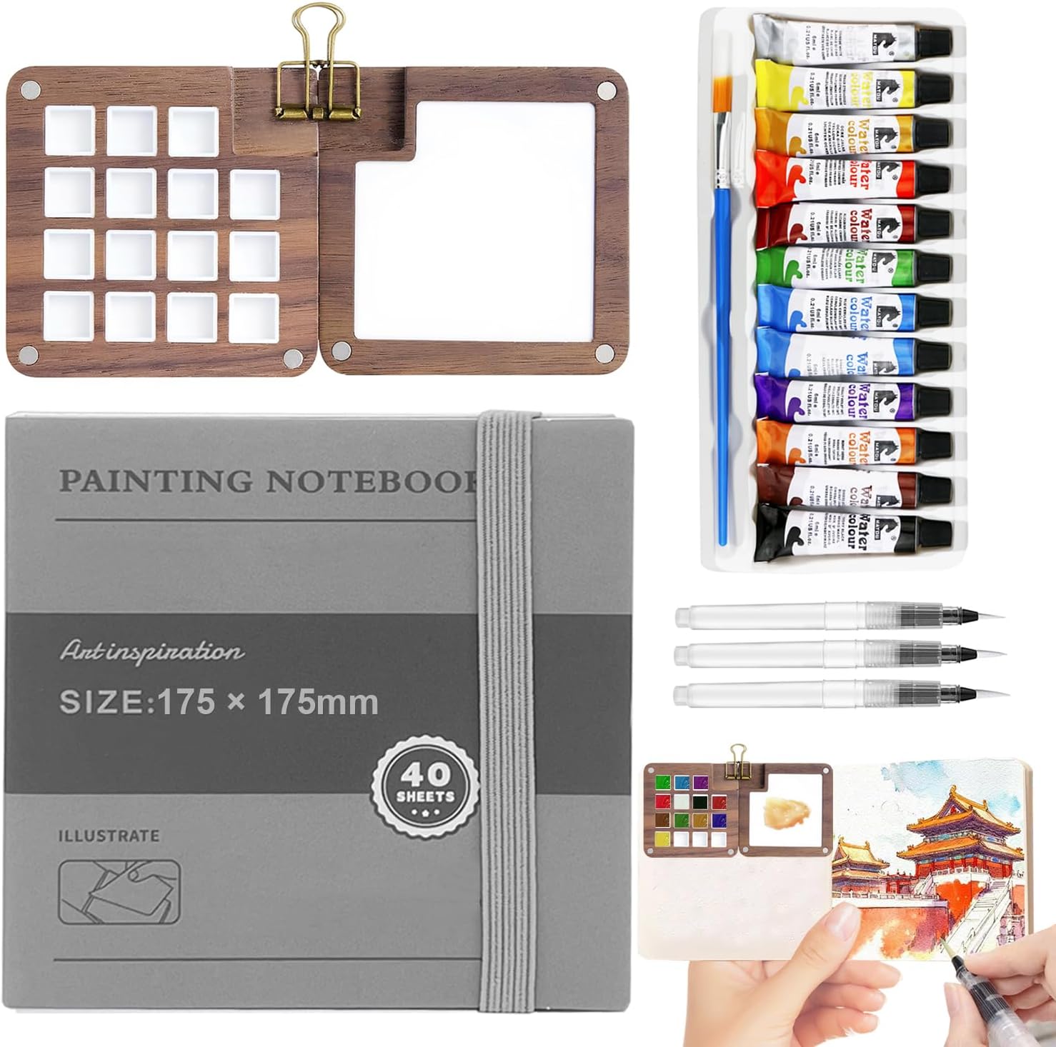 Amazon.com: Pocket Artist Watercolor Travel Set, Mini Watercolor Paint ...