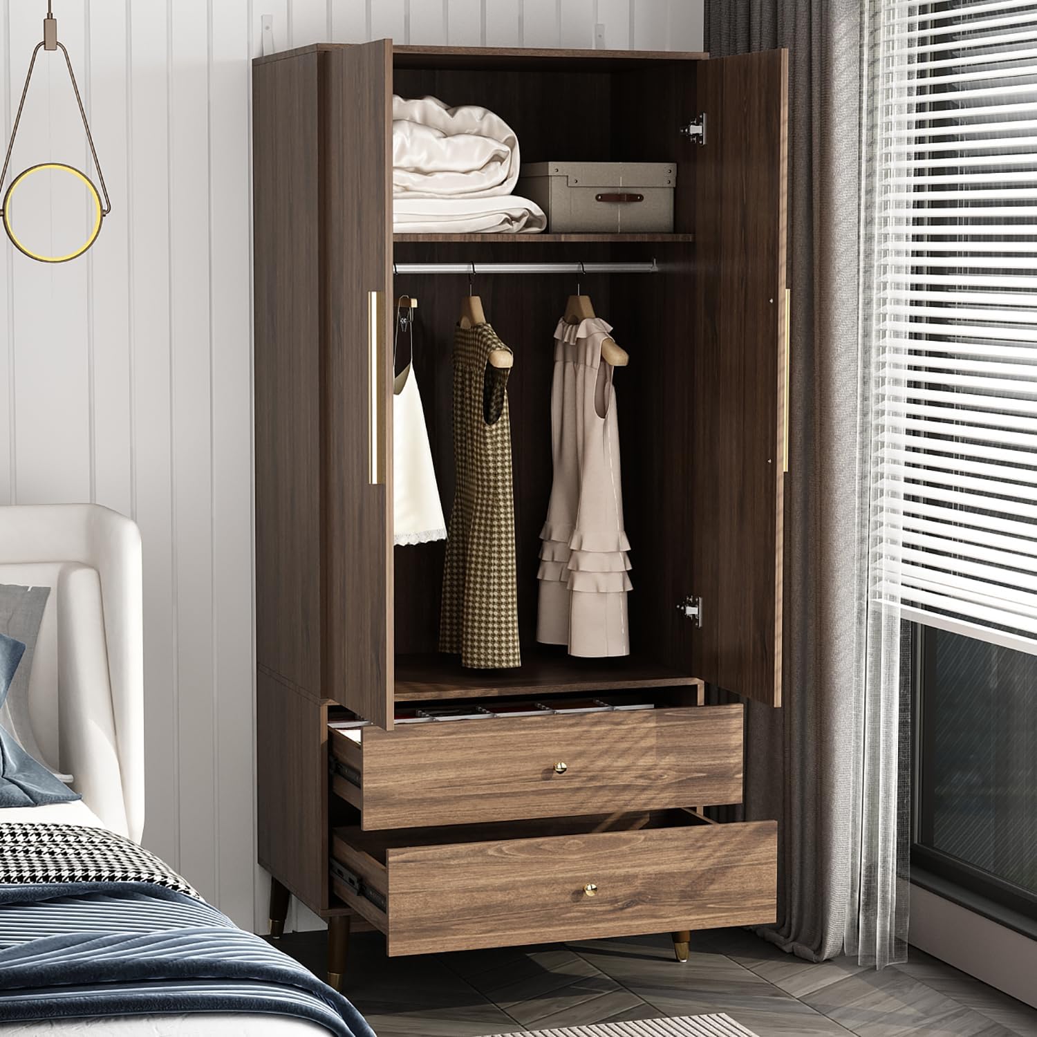 Amazon.com: Hitow Wardrobe Armoire Closet with 2 Doors, Wardrobe ...