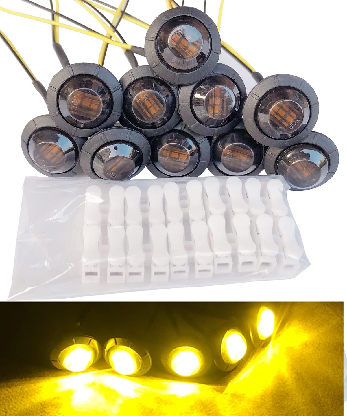 Amazon.com: HyLikota 10Pcs Smoked Amber 3Led 12V 3/4'' LED Marker Clearance Lights Chicken Round ...